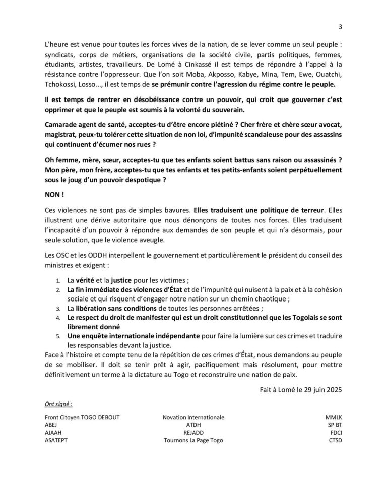 Manifestations au Togo : Des Osc et ODDH dénoncent une "répression ...